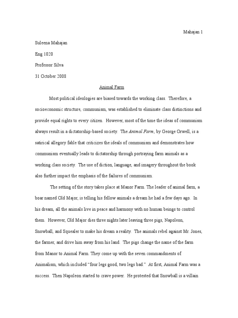 Rhetorical Analysis of Animal Farm | PDF | Politics (General)
