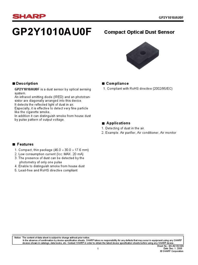 Sharp Gp2y1010au0f - Dust Sensor | Download Free PDF | Reliability Engineering | Electrical ...