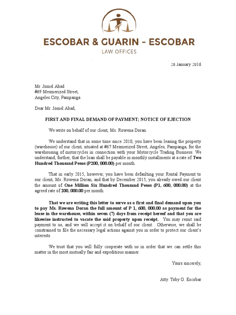 Demand Ejection Letter