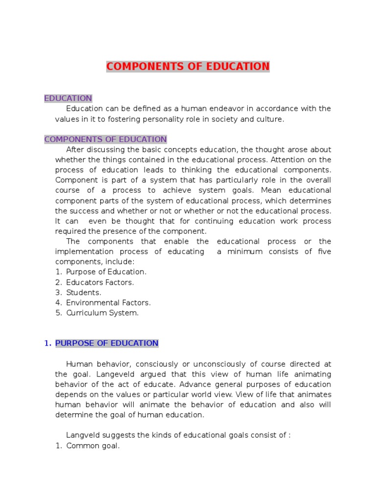 Components of Education | PDF | Human | Goal