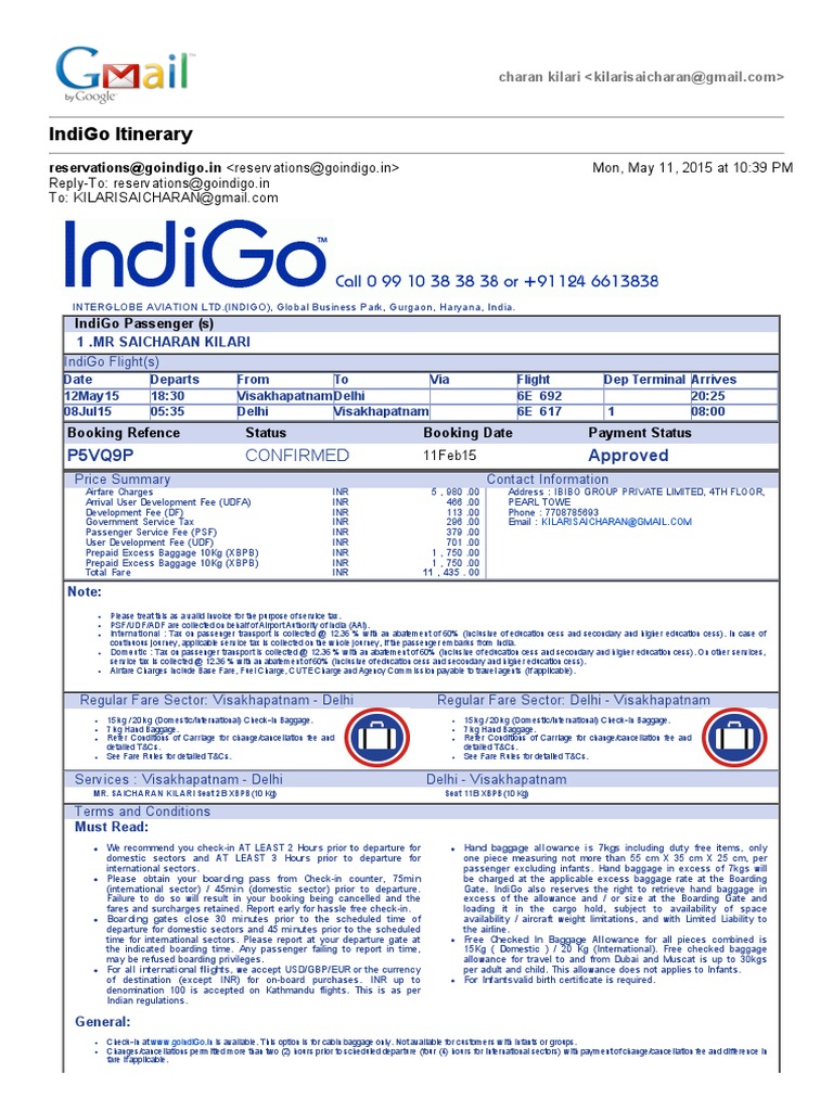 Gmail - IndiGo Itinerary | PDF | Identity Document | Airport