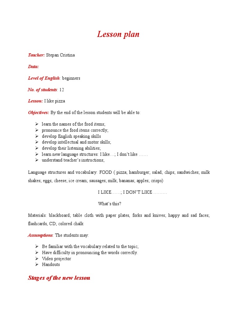 Food Lesson Plan | PDF | Lesson Plan | Vocabulary