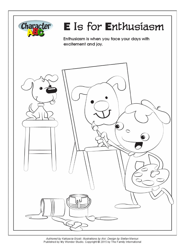 Coloring Page-Character ABC: E Is For Enthusiasm | PDF