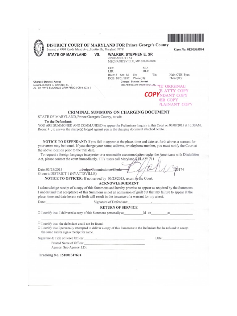 Charging Documents For Edmonston Police Chief Stephen Walker | PDF