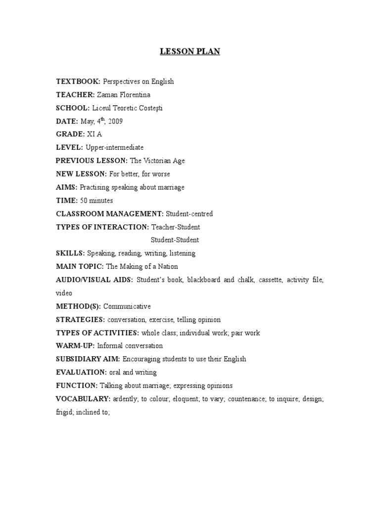 Lesson Plan 11a | PDF | Lesson Plan | Homework