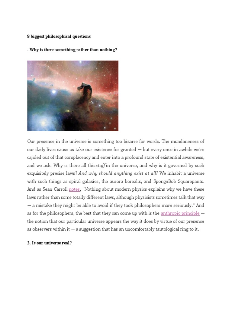 8 Major Philosophical Questions | PDF | Free Will | Determinism