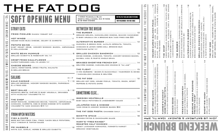 Fat Dog Menu | PDF | Foods