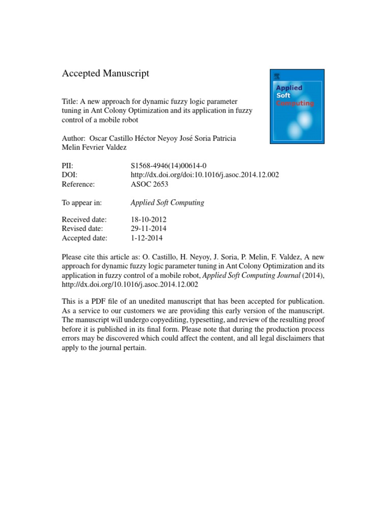 A New Approach For Dynamic Fuzzy Logic Parameter Tuning In Ant Colony Optimization And Its 1124