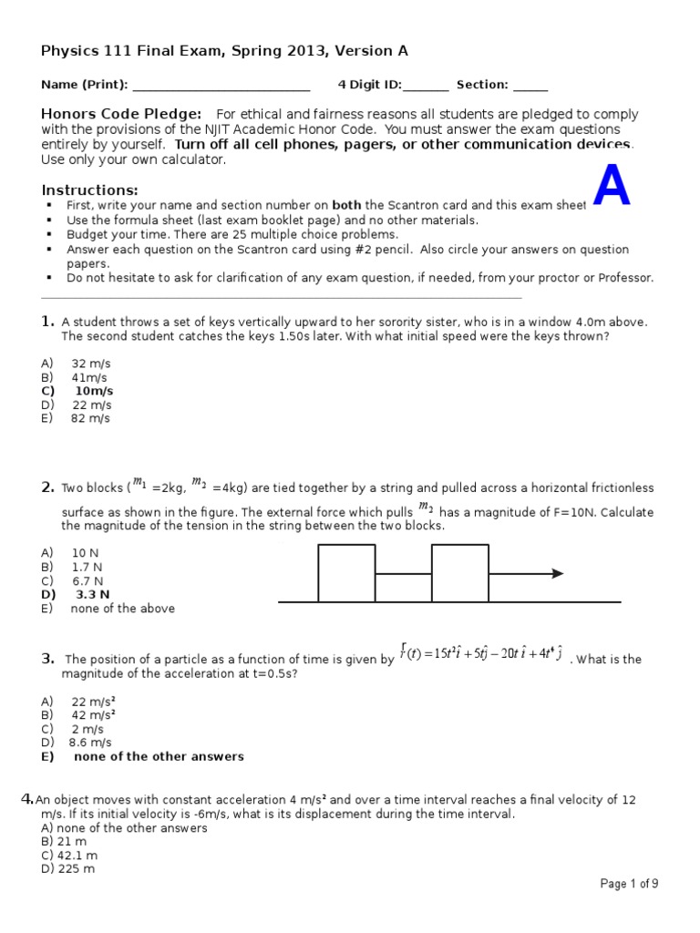 Sample Final Exam 13S | PDF | Acceleration | Rotation