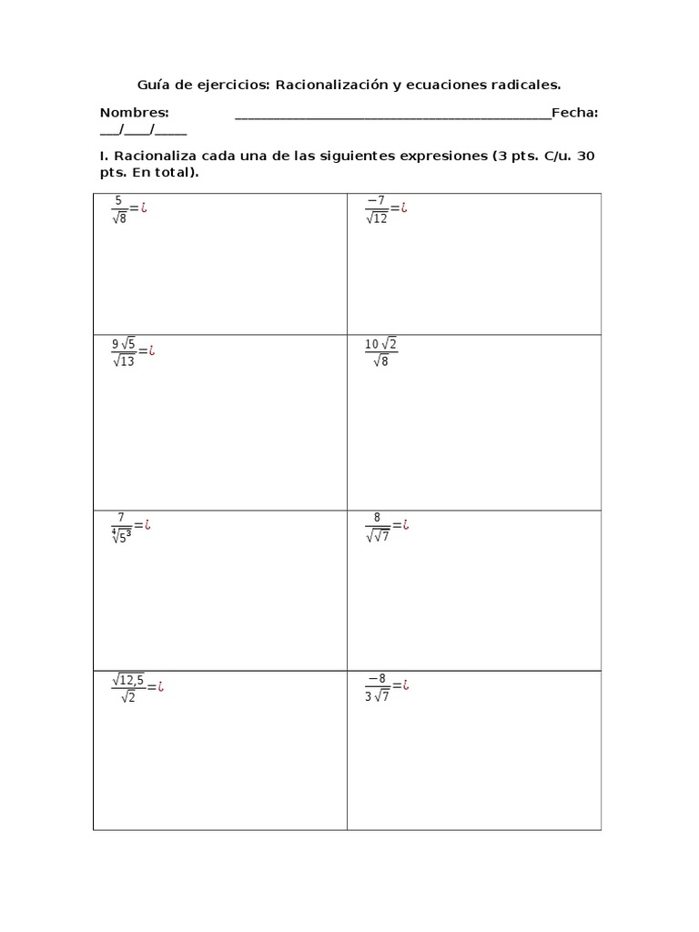 Guía de Ejercicios - Racionalización