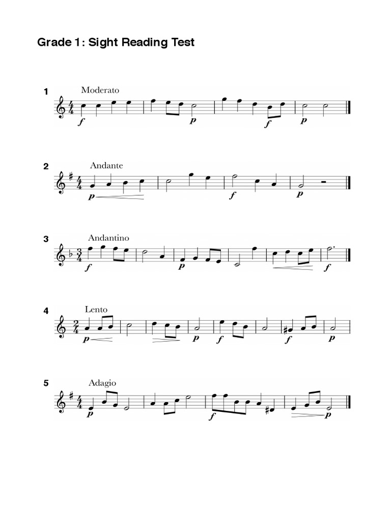 Grade 1 Sight Reading Test Guide | PDF