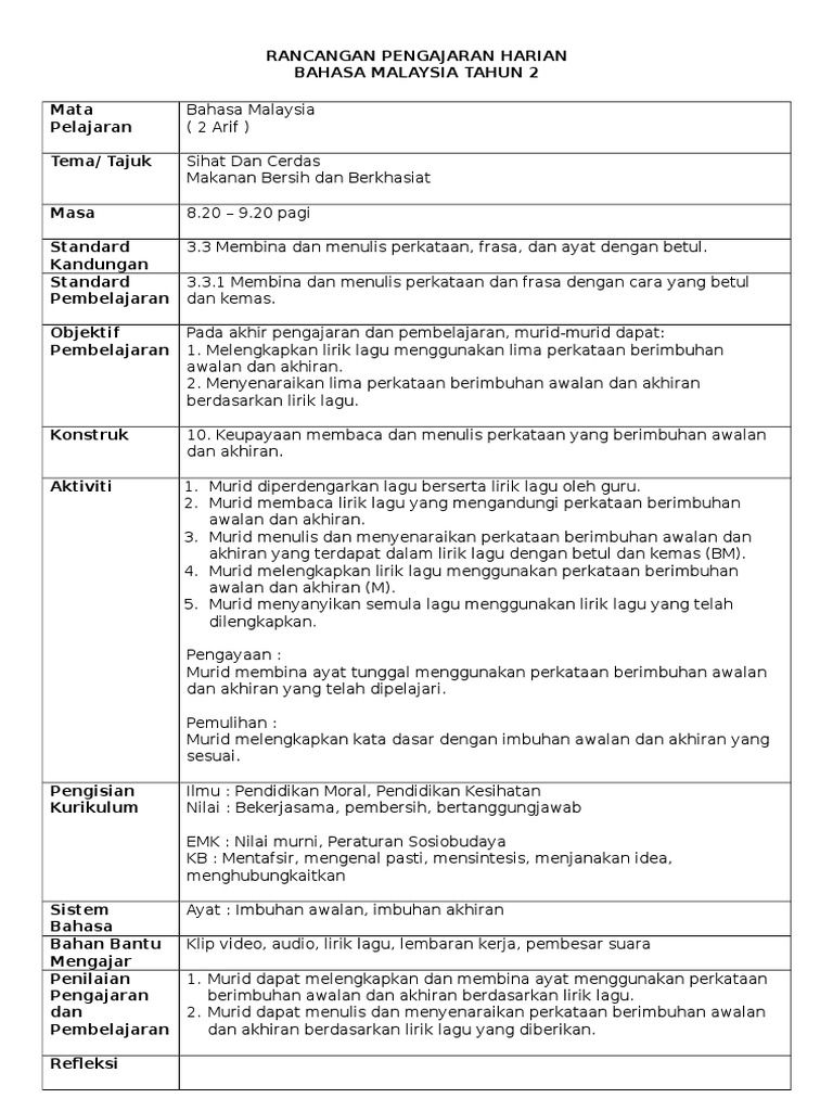 RPH BM Tahun 2 | PDF