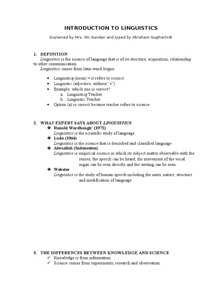 Introduction To Linguistics Notes | PDF | Linguistics | Speech