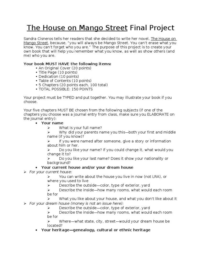 House on Mango Street Project Guide | PDF | General Fiction