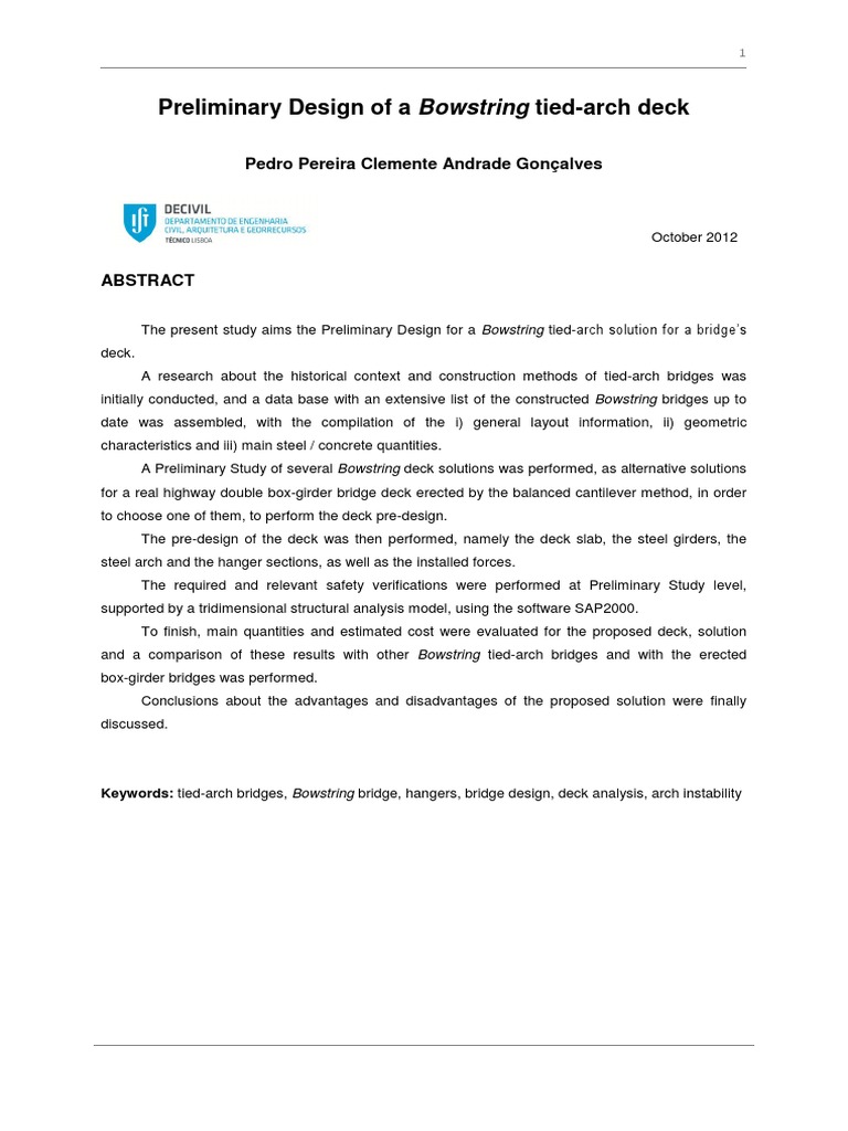 Design of A Bowstring Tied-Arch Deck | PDF | Bending | Bridge