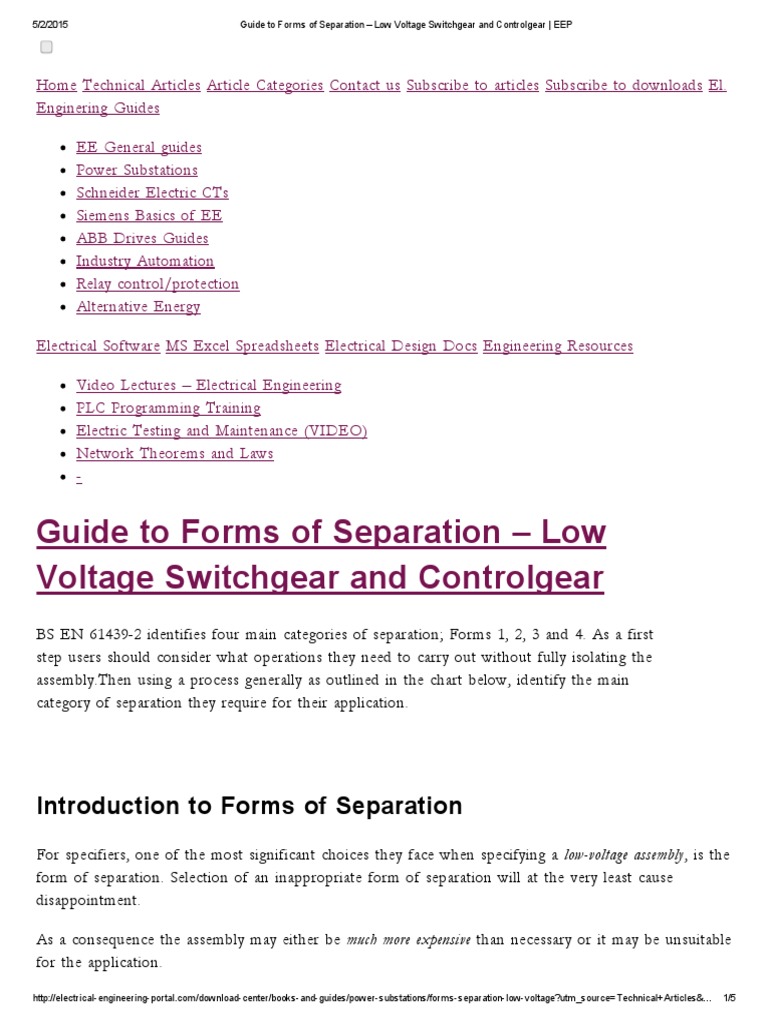 Guide to Forms of Separation – Low Voltage Switchgear and Controlgear ...