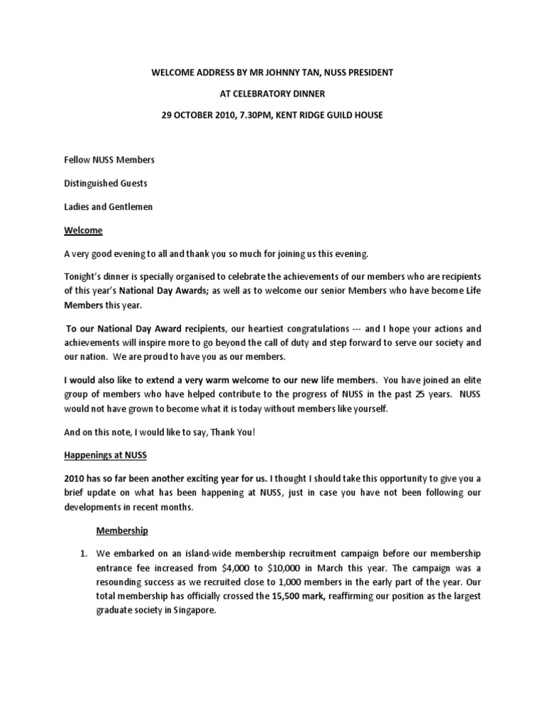 Celebratory Dinner Speech 2010 (FINAL) | PDF | Social Networking ...