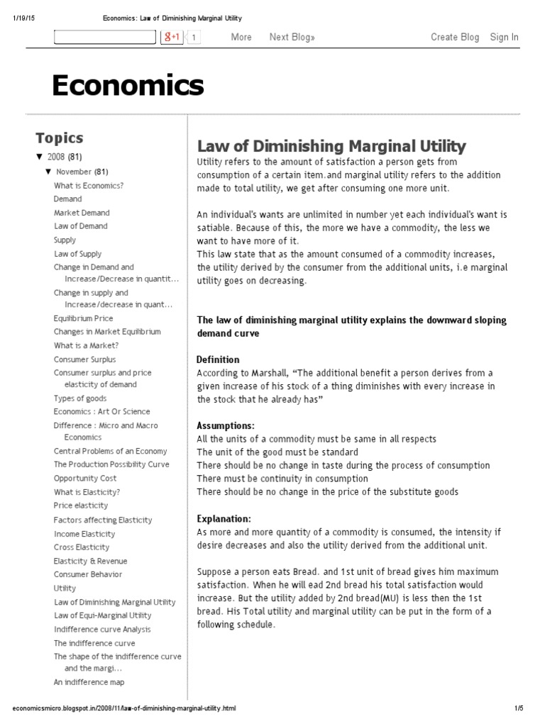 Law of Diminishing Marginal Utility | PDF | Demand | Utility