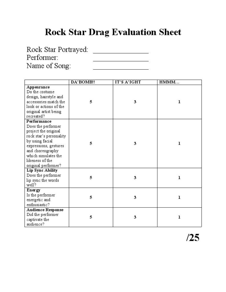 Lip Sync Evaluation Sheet | PDF | Leisure