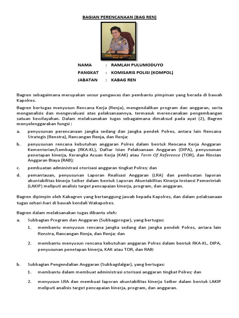 Tugas dan Fungsi Bagren Polres | PDF | Bisnis | Pengelolaan Keuangan & Uang
