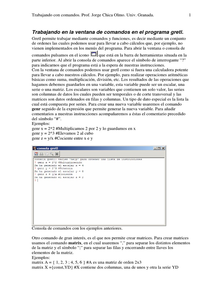 Introducción a comandos en gretl | PDF | Matriz (Matemáticas) | Álgebra