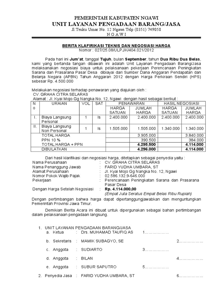 BA Negosiasi Harga | PDF | Bisnis | Hukum