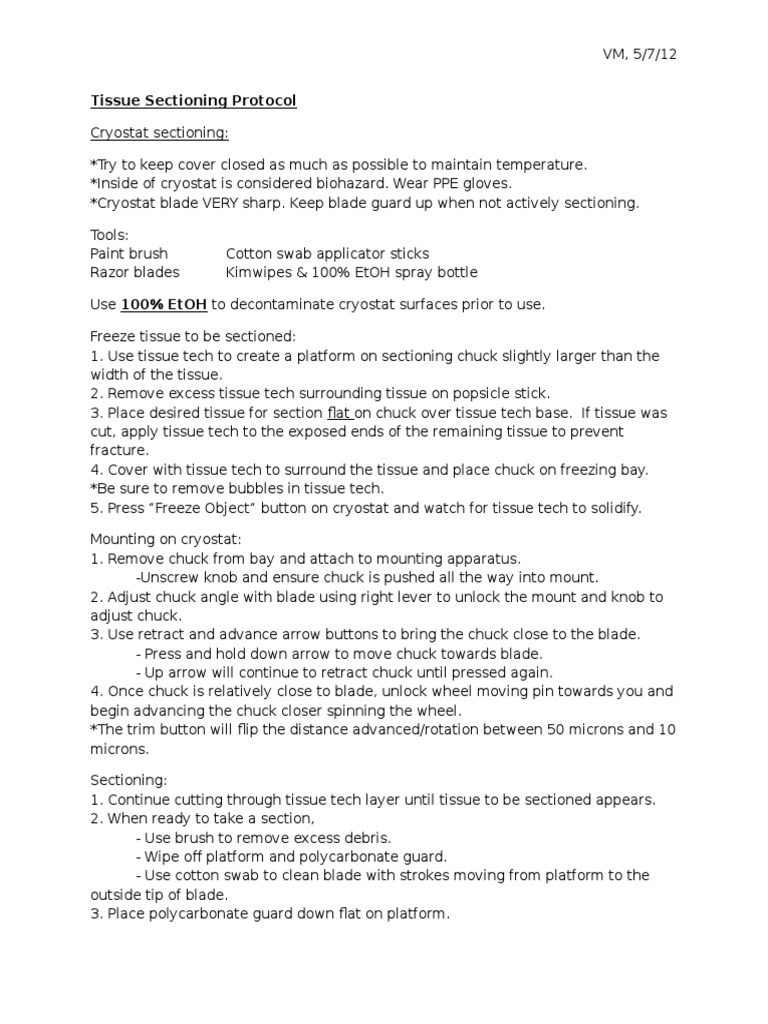 Tissue Sectioning Protocol | PDF | Nature
