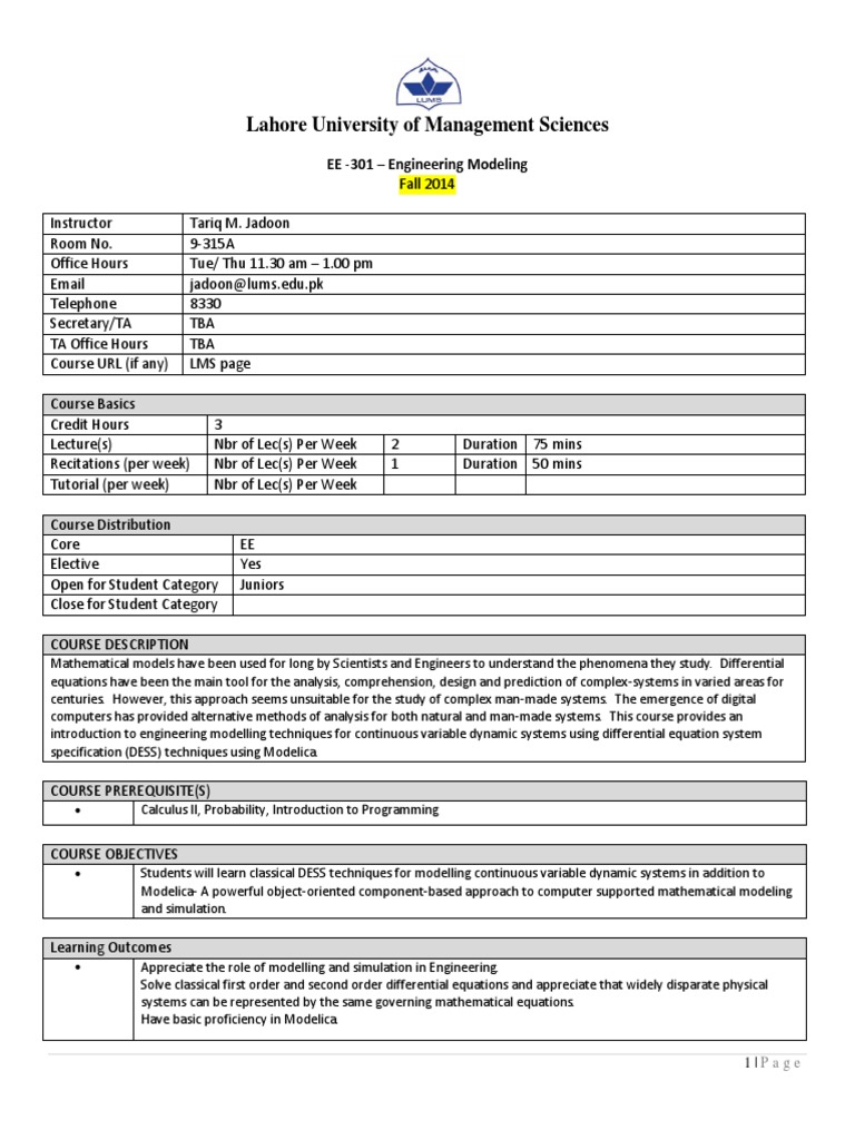 LUMS EE - 3rd Year Course Outlines | PDF | Mosfet | Amplifier