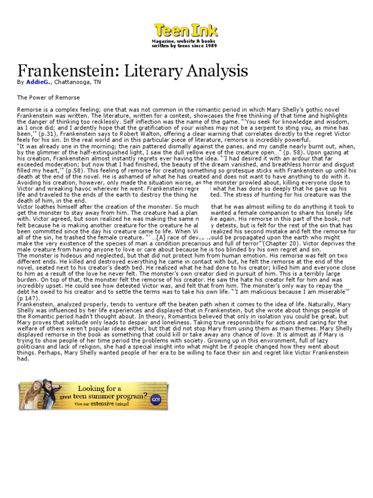 Frankenstein Literary Analysis Academic About Mary Shelley and ...