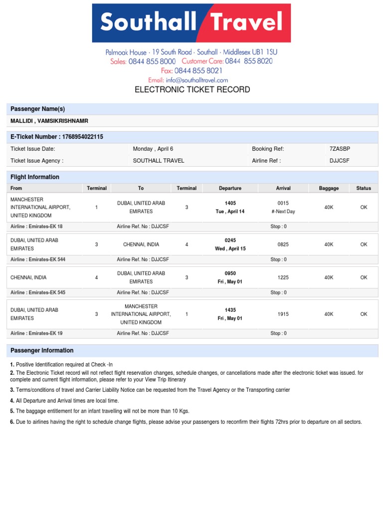 Electronic Ticket Record: Passenger Name(s) | PDF | Business