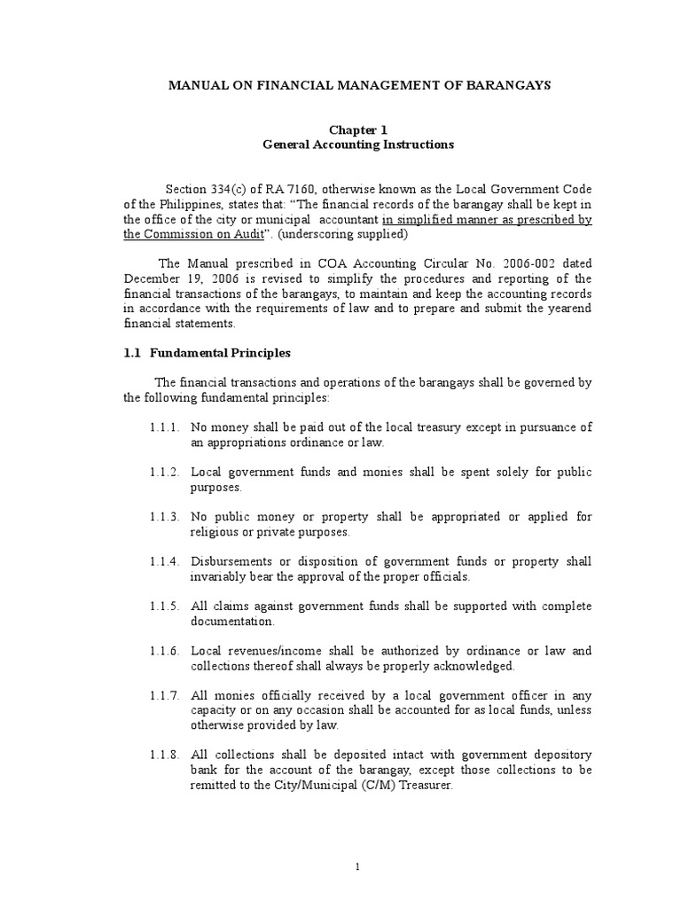 Manual On Financial Management of Barangay | PDF | Cheque | Debits And ...