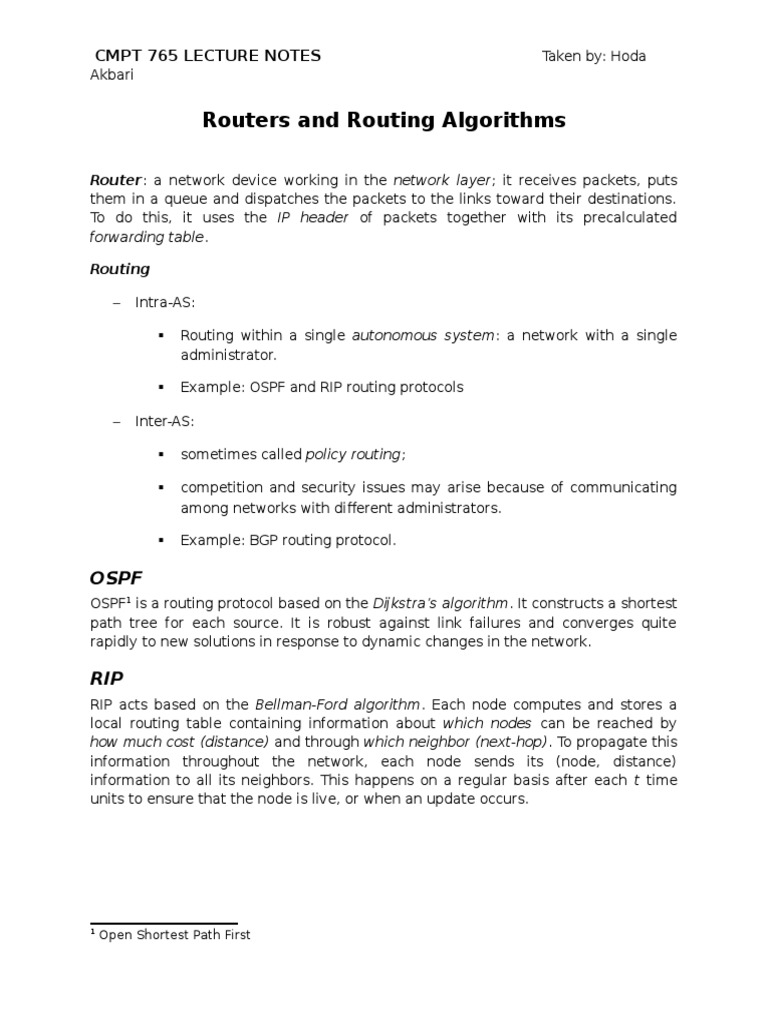 Routers and Routing Algorithms: CMPT 765 Lecture Notes | PDF | Routing ...