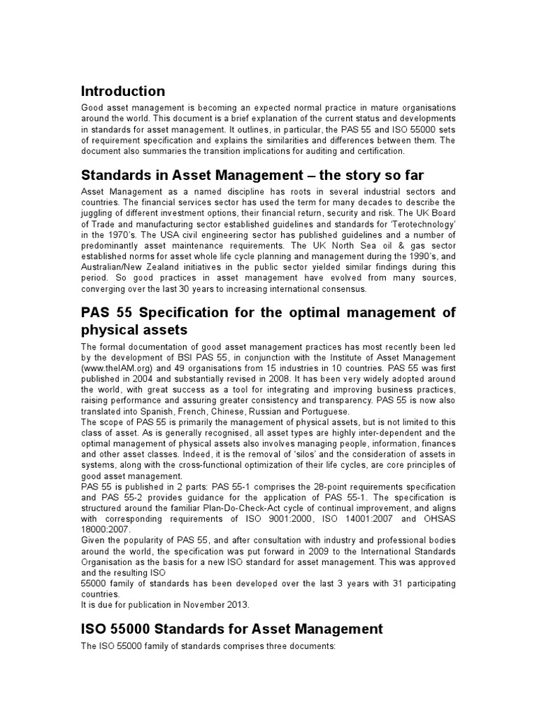 PAS 55 and ISO 55000 Standards Overview | PDF | Strategic Management ...