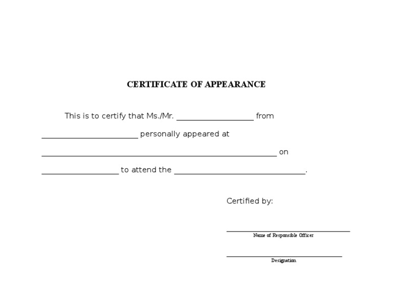 Certificate of Appearance Template | PDF | Career & Growth
