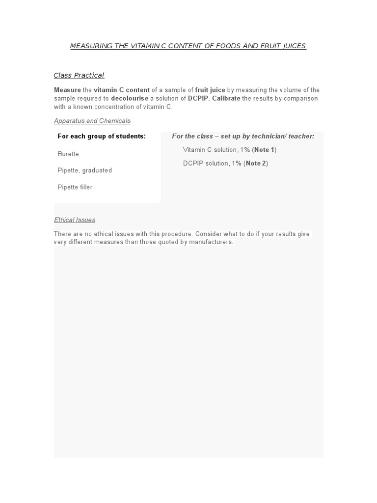 Measure Vitamin C in Fruit Juices | PDF | Vitamin C | Titration