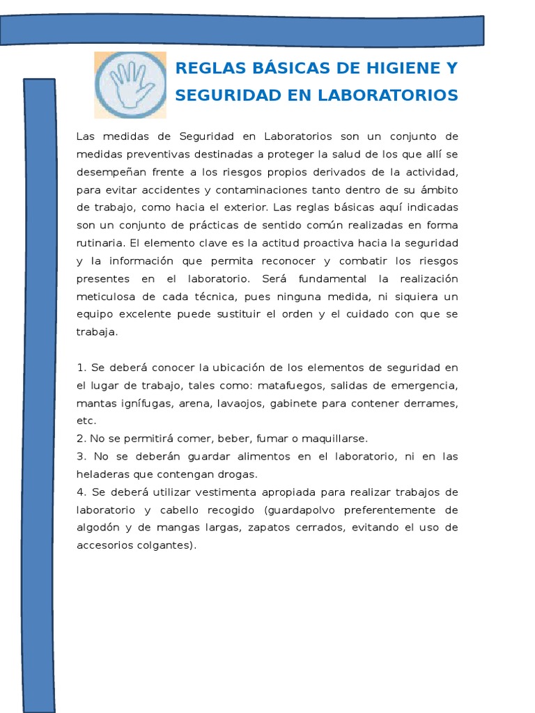 Reglas Básicas de Higiene y Seguridad en Laboratorios | PDF ...