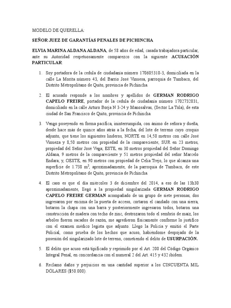 Modelos de Querellas | PDF | Justicia | Crimen y violencia