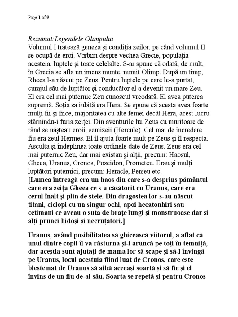 REZUMAT LEGENDELE OLIMPULUI