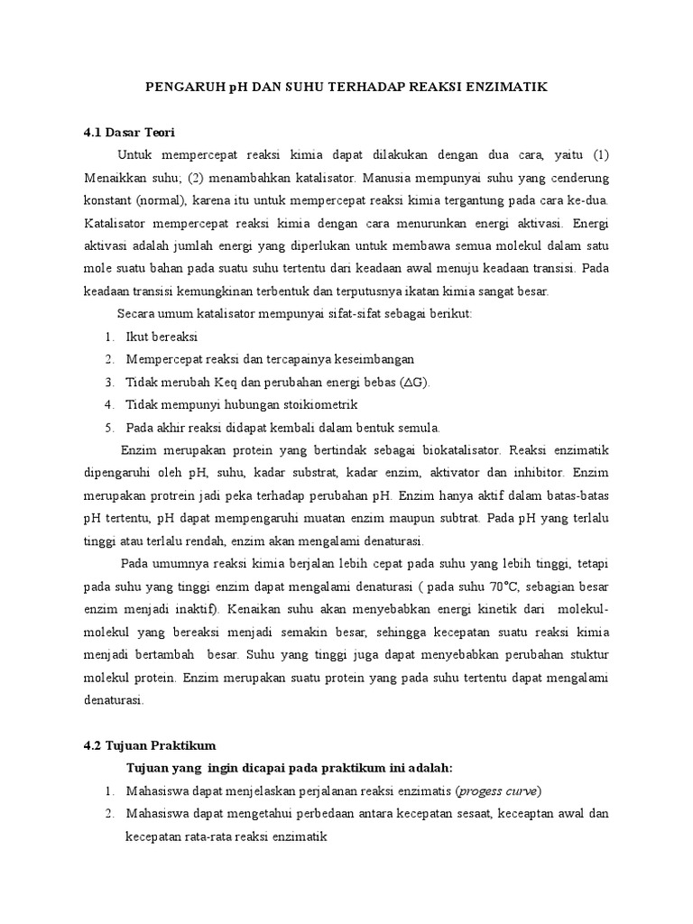 Pengaruh pH dan Suhu pada Reaksi Enzimatik | PDF | Kesehatan Holistik