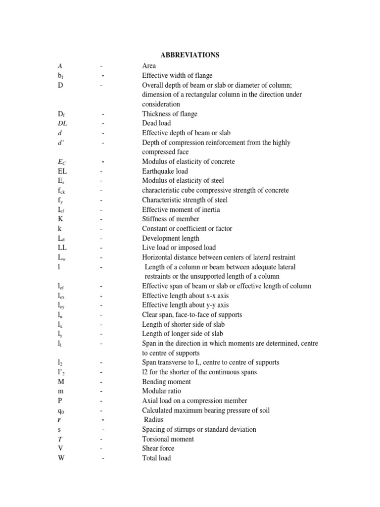 ABBREVIATIONS FOR STRUCTURAL DESIGN | PDF | Beam (Structure) | Deep ...