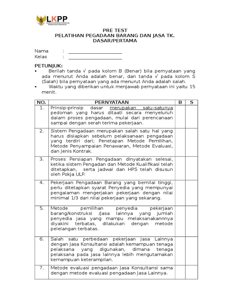 01 Soal - Pretest Dan Post Test | PDF