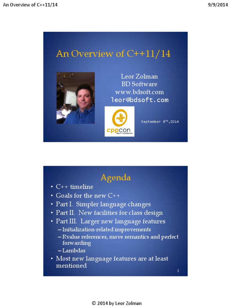 An Overview of C++11 and C++14 - Leor Zolman - CppCon 2014 | PDF | Constructor (Object Oriented ...