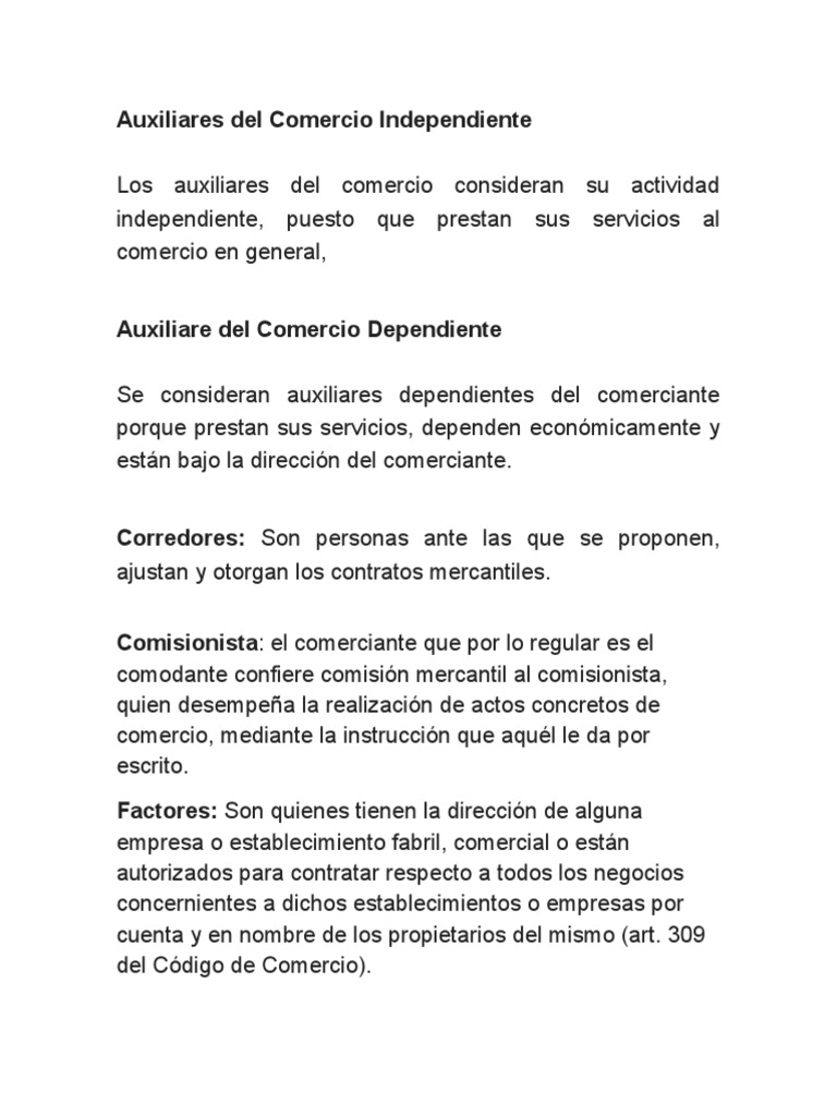Auxiliares Del Comercio Independiente | PDF
