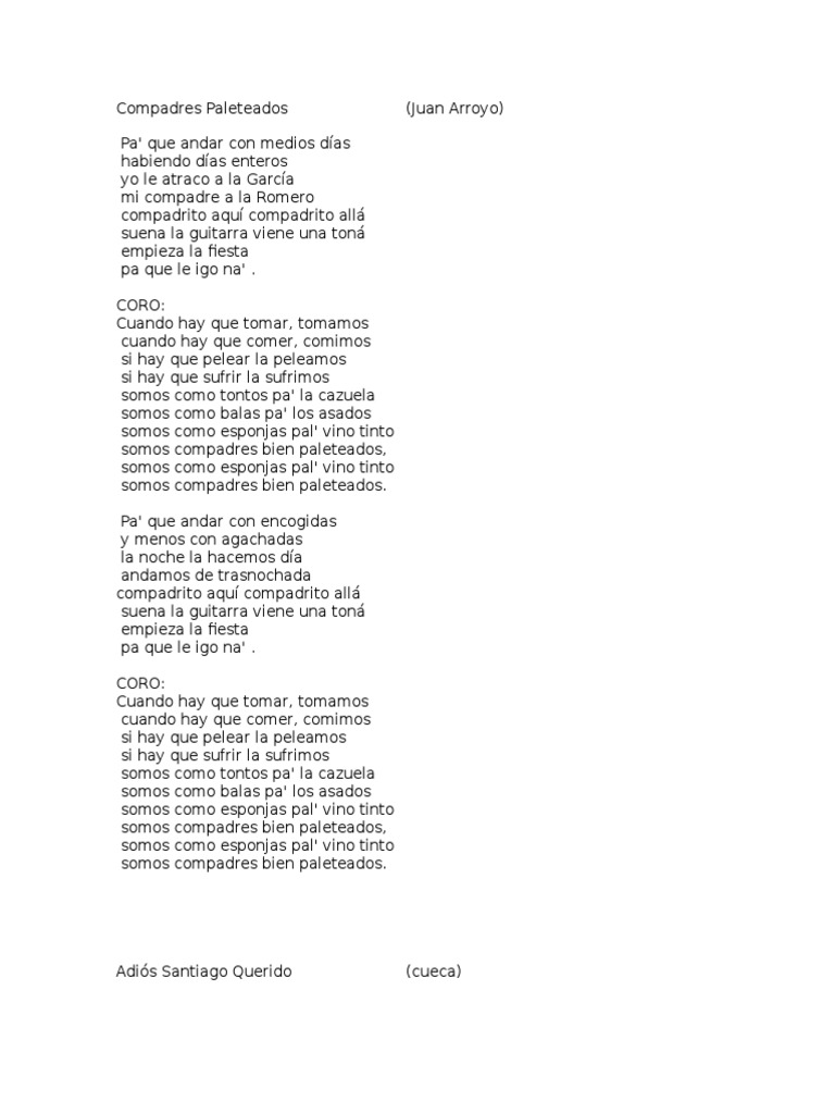 Letras de "Compadres Paleteados" | PDF