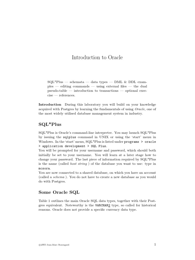 Introduction To Oracle Sql Plus Pdf Oracle Database Database Transaction