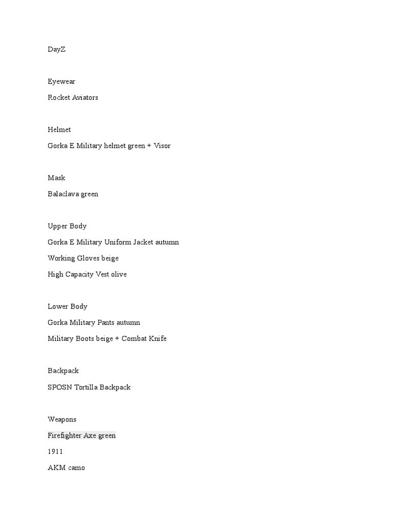 DayZ Military Gear and Equipment Guide | PDF