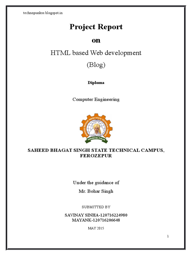 Project Report On HTML Based Web Development (Blog) | PDF | Blog ...