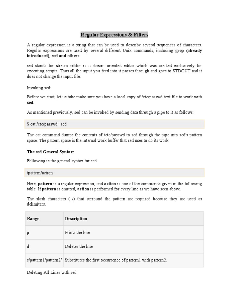 Unix Regular Expressions with Sed | PDF | Regular Expression | Notation