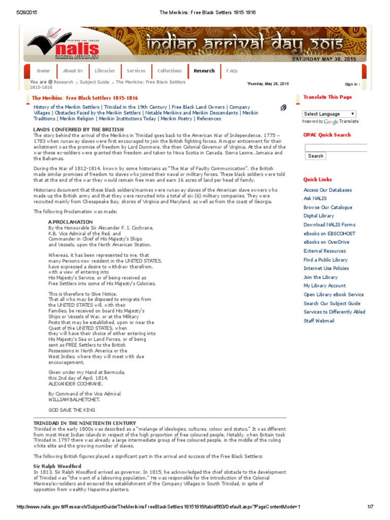 The Merikins: Free Black Settlers 1815-1816 | PDF | Baptists | Trinidad ...