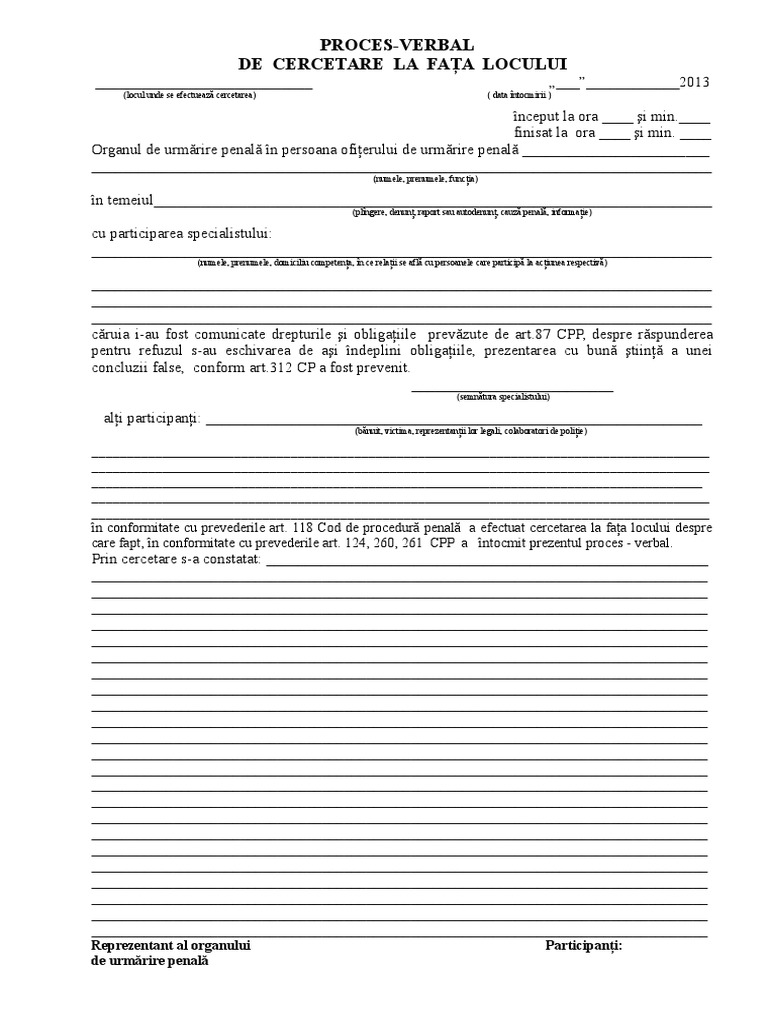 Proces Verbal de Cercetare La Fata Locului. (Conspecte - MD) | PDF
